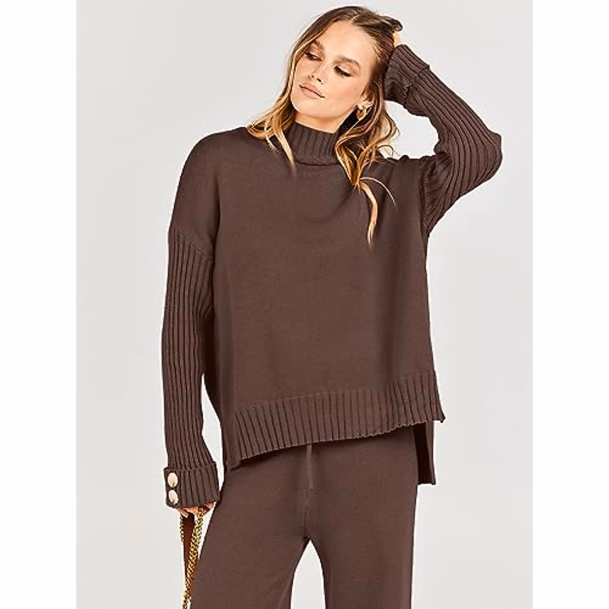 ANRABESS Women's Two Piece Outfits Sweater Sets Long Sleeve Knit Pullover and Wide Leg Pants Lounge Sets 2023 Fall Fashion Clothes Tracksuit Sweatsuit Set B1022shenfei-XL