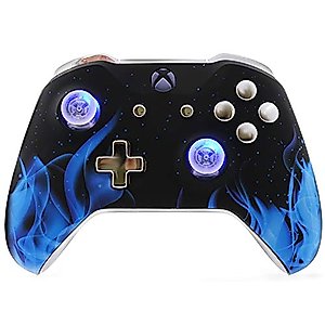 "Chromium Blue Fire" UN-MODDED Custom Controller compatible with Xbox One S Unique Design (with 3.5 Jack)