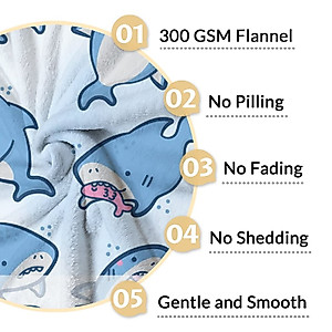 Custom Shark Blanket Gifts with Name - 30x40 Inches Cute Throw Blanket for Women & Girls - Light Blue Soft Fuzzy Plush Blankets for Couch, Office