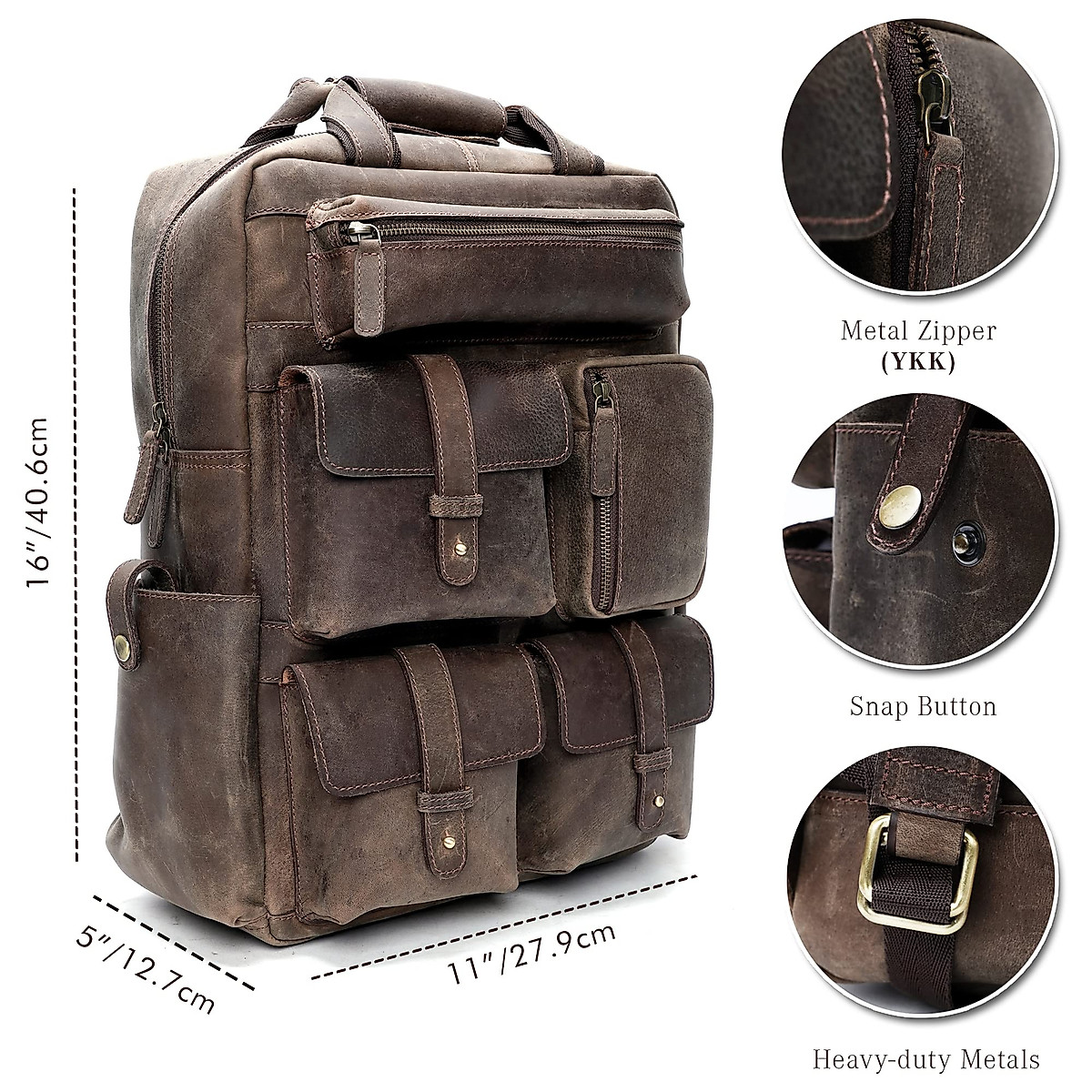 LUXEORIA Genuine Leather Travel Backpack for Women & Men, School Backpack for Boys & Girls, Handmade Retro Style Large Backpack, Laptop Backpack for Office | (17"X14"X6" - Retro - Hunter Brown)