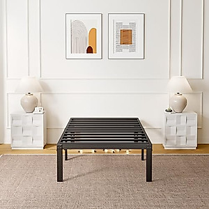 ZIYOO Twin XL Bed Frames with Heavy Duty Steel Slat, 14 Inches Platform Bed Frame, Non-Slip Design, No Box Spring Needed, Easy Assembly, Quiet Noise Free, Under Bed Storage Space, Black