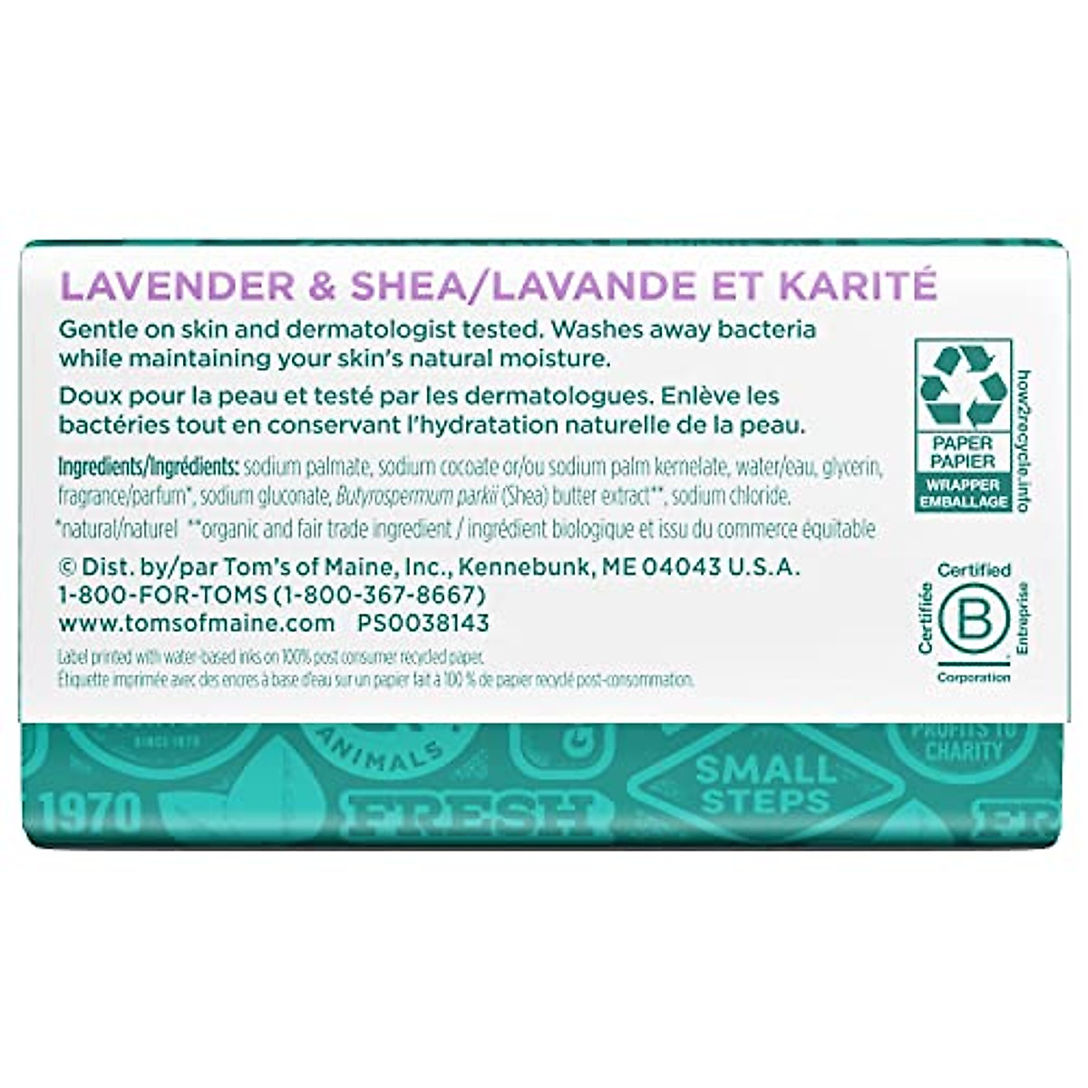 Tom's of Maine Natural Beauty Bar Soap, Lavender & Shea With Raw Shea Butter, 5 oz. 6-Pack