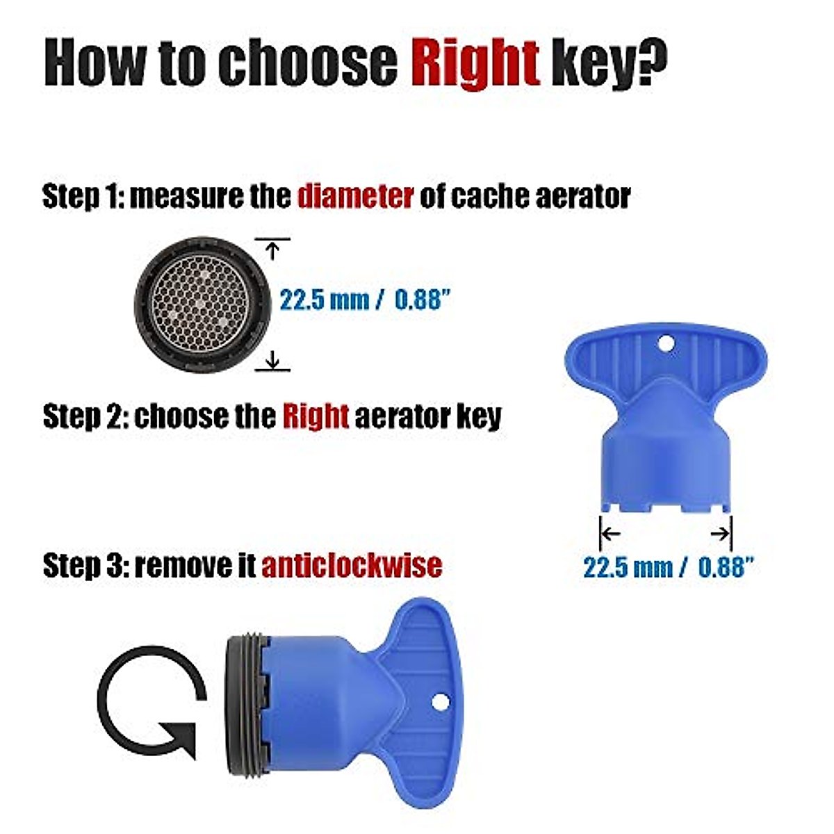 JQK Cache Faucet Aerator Key, Removal Wrench Tool for M 16.5 18.5 21.5 22.5 24 cache aerators, 5 Set (Pack of 4), HAK5S-P4