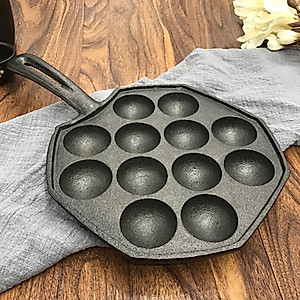 DOITOOL 2 Pcs Cast Iron Takoyaki Pan,12 Hole Heavy Duty Takoyaki Grill Pan,Non-Stick Takoyaki Maker Mold Skillet Baking Tray Octopus Meatball Maker