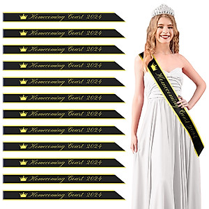 Lasnten 12 Packs Homecoming Court 2024 Sash 72 Inches x 4 Inches Satin Homecoming Sash Bulk for Pageants High School Party Dance Graduation Queen Accessories(Black)