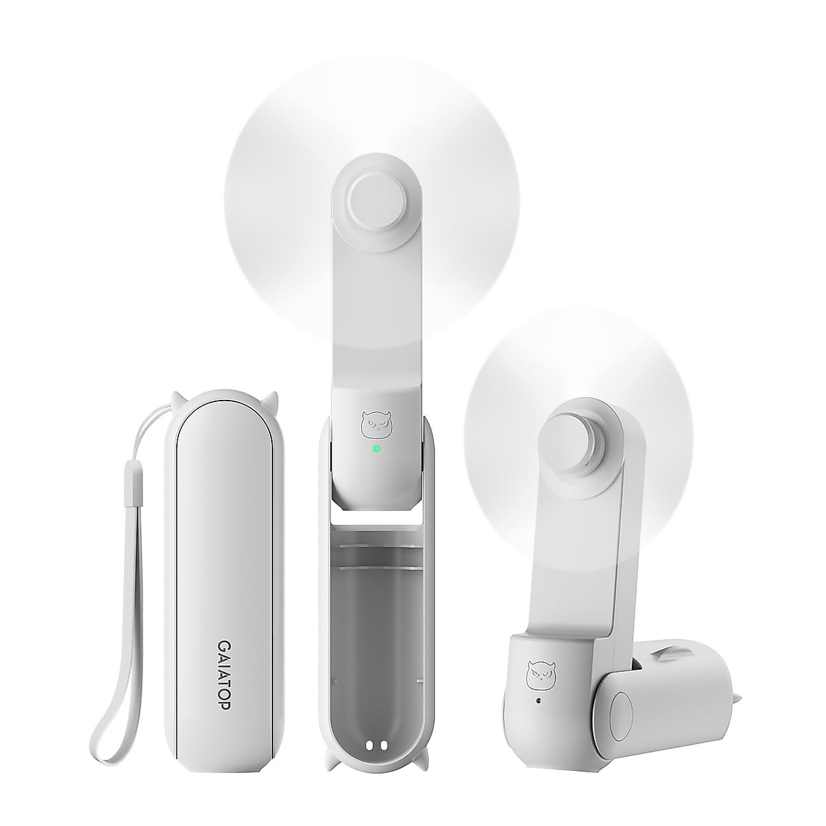 Gaiatop Portable Foldable Small Fan, Mini Hand Held Fan with USB Rechargeable 2000mAh Battery, Eyelash Fan for Girls, Travel For Women, Outdoor, White