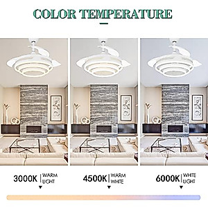 42 Inch Retractable Ceiling Fan, Modern Ceiling Fans with Lights Remote, Silent DC Motor 6 Speeds 3 Color Light, Retractable Blade Ceiling Fan White