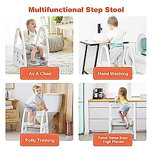 Costzon Kids Step Stool, Toddler Step Ladder for Toilet Potty Training, Kitchen Counter, Bathroom, Two Step Learning Tower w/Non-Slip Design, Safety Handles, 200 Lbs Weight Capacity (Grey)