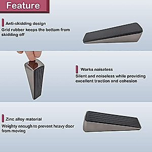 Lovein Door Stopper with Metal Alloy, Rubber Door Stop Wedge Works Quite and Security, Hold Heavy Doors Firmly by Non-Skid Rubber Base Grip , Chrome black