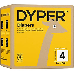 DYPER Viscose from Bamboo Baby Diapers Size 4 | Honest Ingredients | Cloth Alternative | Day & Overnight | Made with Plant-Based* Materials | Hypoallergenic for Sensitive Skin, Unscented