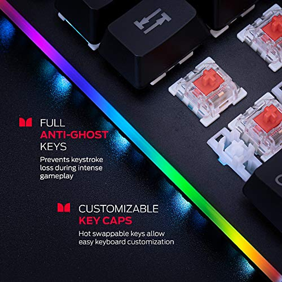 Monster Alpha 5.0 LED Mechanical Gaming Keyboard with Anti-ghosting Individually Backlit RGB Keys, Programmable RGB Lighting Effects, Magnetic Palm Rest and Dedicated Media Keys – for PC Gaming