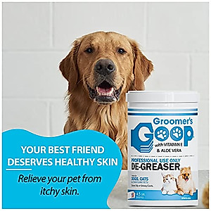 Groomer's GOOP Pet De-Greaser with Vitamin E and Aloe Vera - Degreaser Cream for Dogs, Puppy, Cat, and Kitten - Oil and Stain Remover for Pets Fur and Coat - 4.5 Pounds