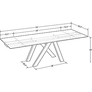 Zuri Furniture Cruz Expandable Modern Dining Table with Clear Glass Top