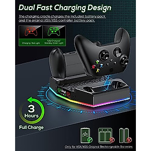 Cooling Stand & Charging Station for Xbox Series S with RGB Light Strip,Dual Charger of Controllers and Cooler Fan for XSS Console Accessories with 2*1400mAH Rechargeable Battery Pack,1*Headphone Hook