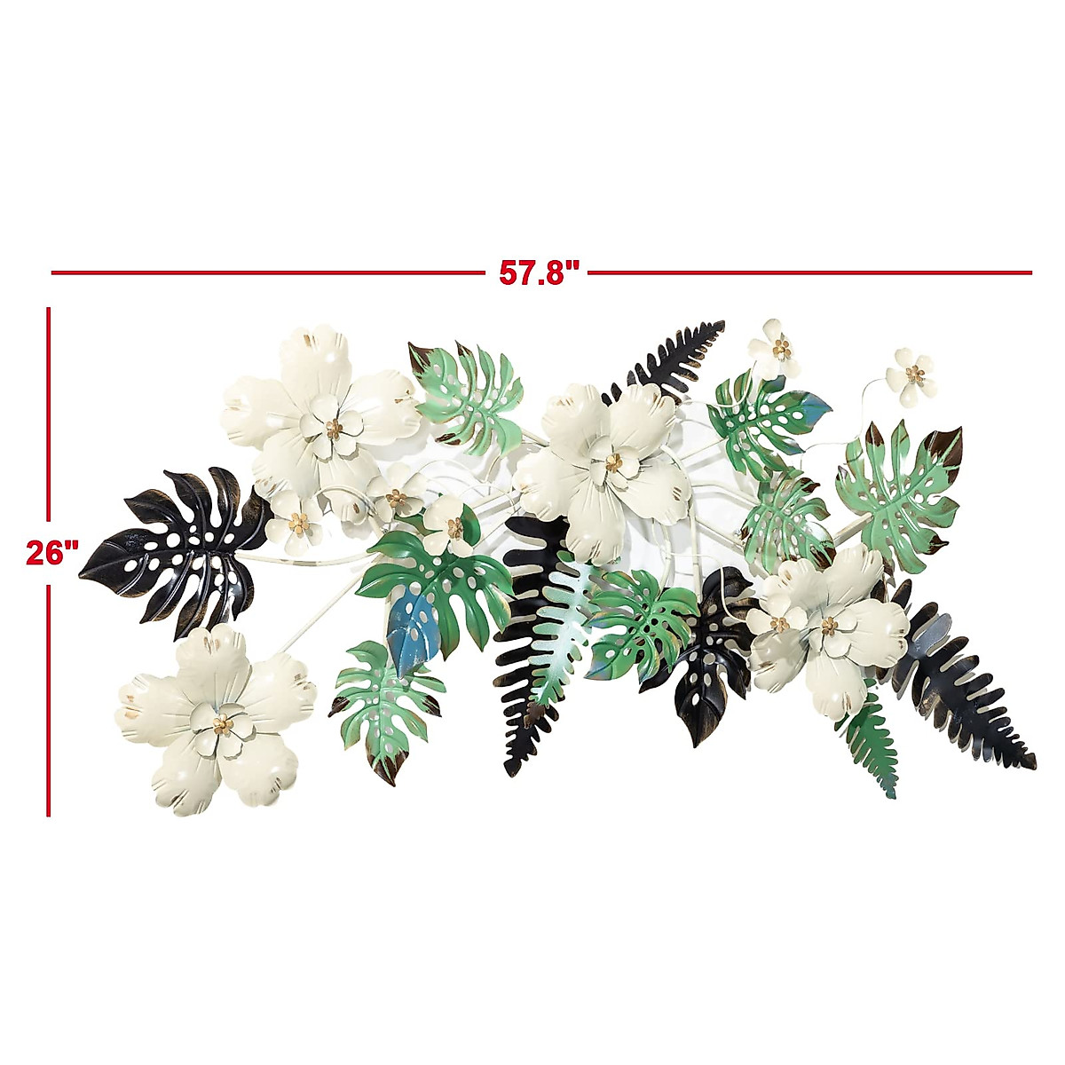 AcozyHom Leaves and Flowers Metal Wall Decor, 58"(L) x26(H), Large Plant Iron Wall Sculpture, Modern Abstract Wall Panel Art for Home, Hotel, Bar, Living Room Decoration, Green