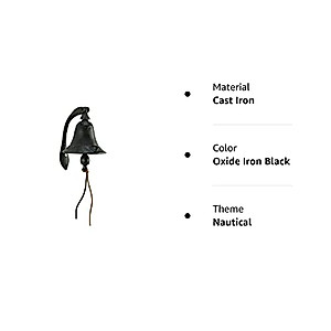 CTW Home Collection Cast Iron Logan Dinner Bell With Bracket Dinner Bell - Feel The Vibe Of Traditional Family Meals And Gatherings. Made Of Heavy Cast Iron - Measures 4"W X 5½"D X 6"T