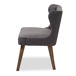 Baxton Studio Sydney Walnut Wood Button-Tufting with Nailheads Trim 2-Seater Loveseat Settee, Dark Grey