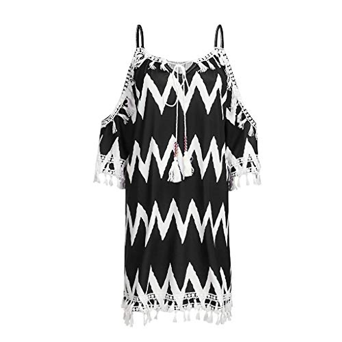 KYLEON Dress for Women Summer Casual Bohemian Off Shoulder Beach Dresses Tassel Swing Mini Short Sundress