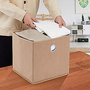 i BKGOO Foldable Storage Cube Drawer Bins Collapsible Fabric Storage Boxes with Round Metal Grommets for Organizing Shelf Nursery Home Closet 4Pack&6Pack 11x11x11 inch (6 Pack Beige, 11x11x11 inch)