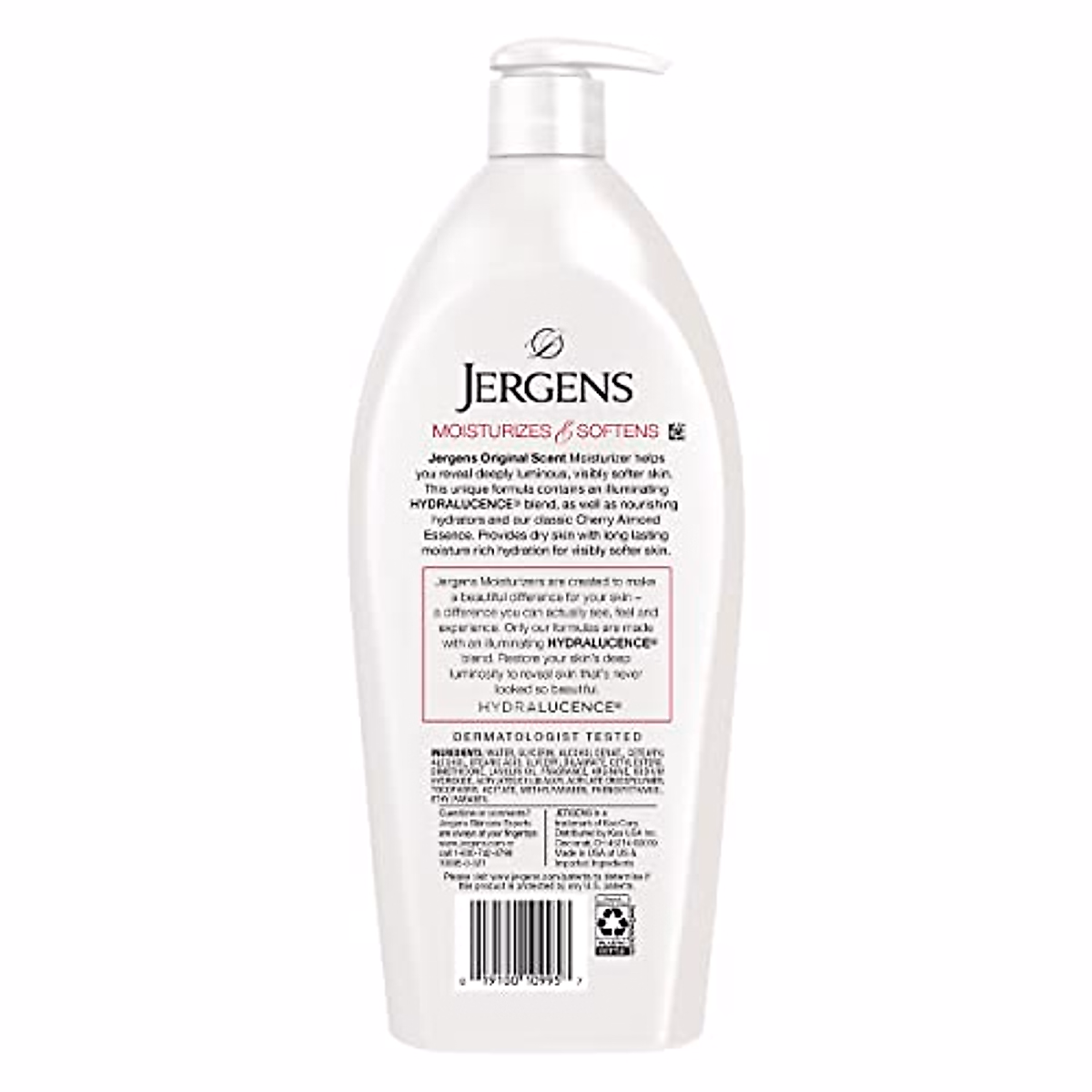 Jergens Original Scent Dry Skin Lotion, Body and Hand Moisturizer for Long Lasting Skin Hydration, with HYDRALUCENCE blend and Cherry Almond Essence, 32 Ounce