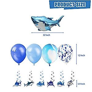 Shark Birthday Party Decorations, Shark Theme Party Supplies for Boys Baby - Banner, Cake, and Cupcake Toppers, Balloons. Hanging Swirl, Shark Glasses, Shark Sign