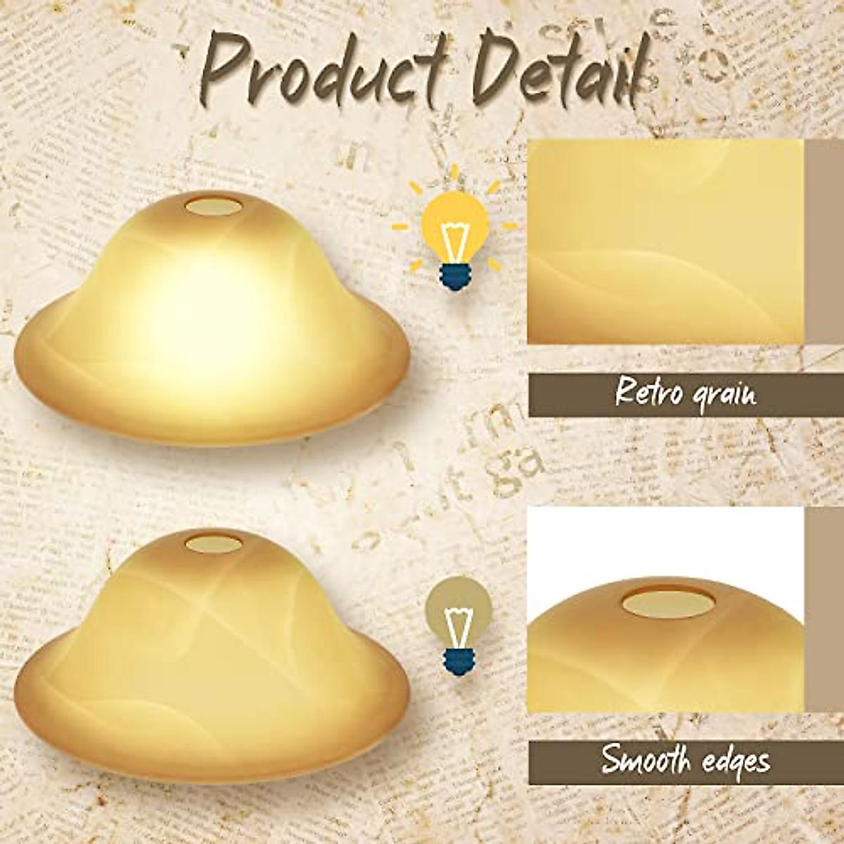 Retisee Amber Glass Lampshade Glass Lamp Shade Replacement Light Bulb Cover Chandelier Vanity Fitting Opening 1.25 Inch for Base E27 Socket