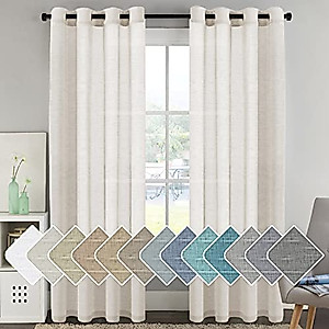 H.VERSAILTEX Home Decorative Privacy Window Treatment Linen Curtains/Natural Linen Blended Sheer Curtains/Panels/Drapes, Nickel Grommets, Natural Color, 96 Inches Long Living Room Curtains