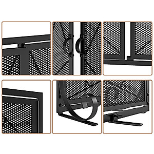 Fire Beauty Fireplace Screen with Hinged Doors Cast Iron Border Sturdy Steel Frame Durable Metal Mesh Decorative Spark Guard Black Finish(Middle)