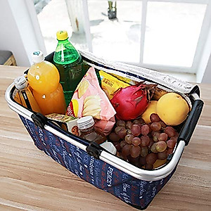 Anntool 29 L Large Picnic Basket, Insulated Cooler Bag, Folable Picnic Basket with Lid & Comforatble Handles, Shopping Travel Camping Grocery Bags