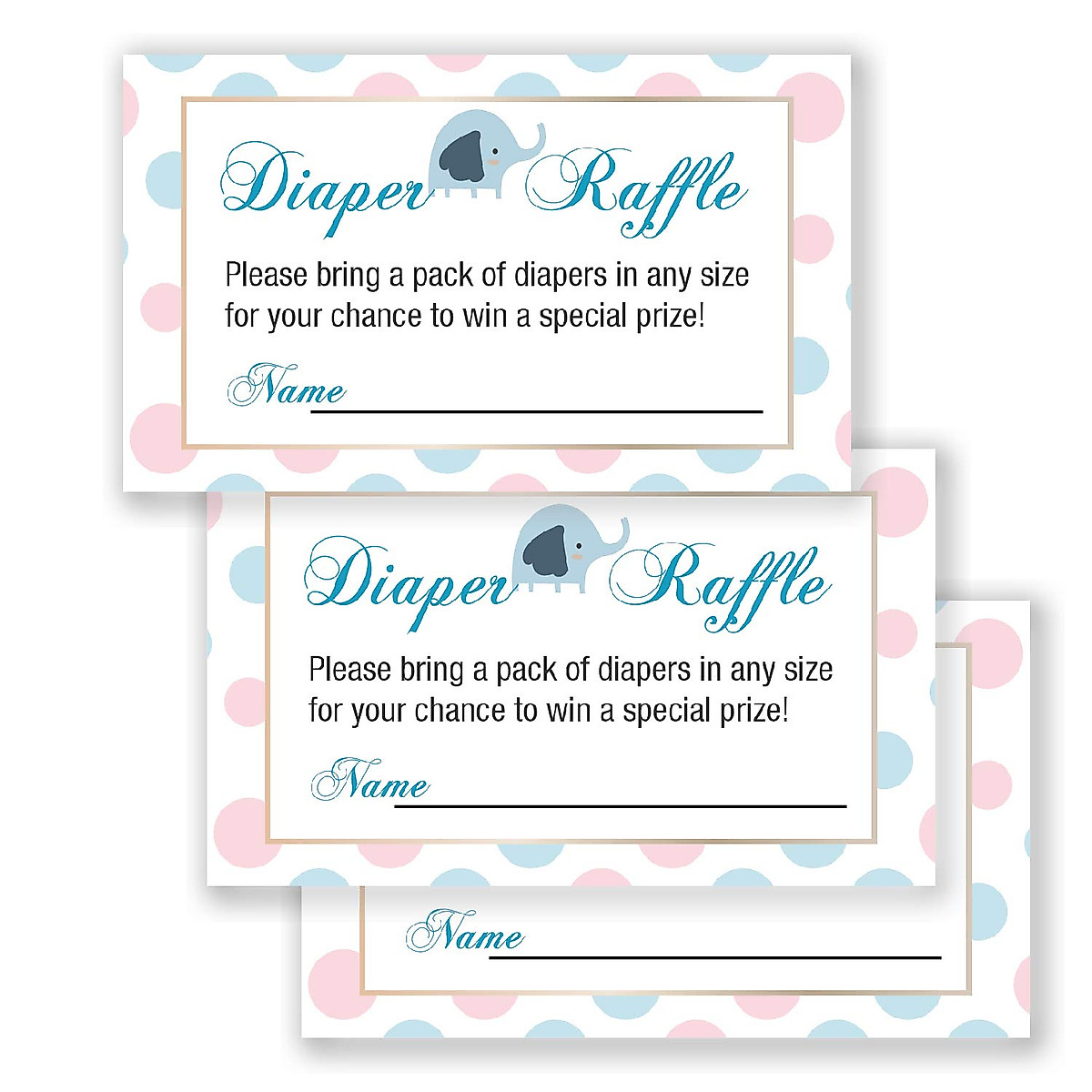 50 Elephant Baby Shower Diaper Raffle Tickets, Lottery Insert Cards for Neutral Gender Reveal Party, Bring a Pack of Diapers to Win Favors.