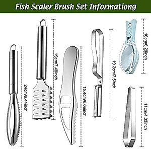 7 Pieces Fish Scaler Brush Remover with Gray Mitten, Stainless Steel Sawtooth Remover Removing Peeler Cleaning Tool Fish Shape Tweezers for Fish Scales Removing Peeling