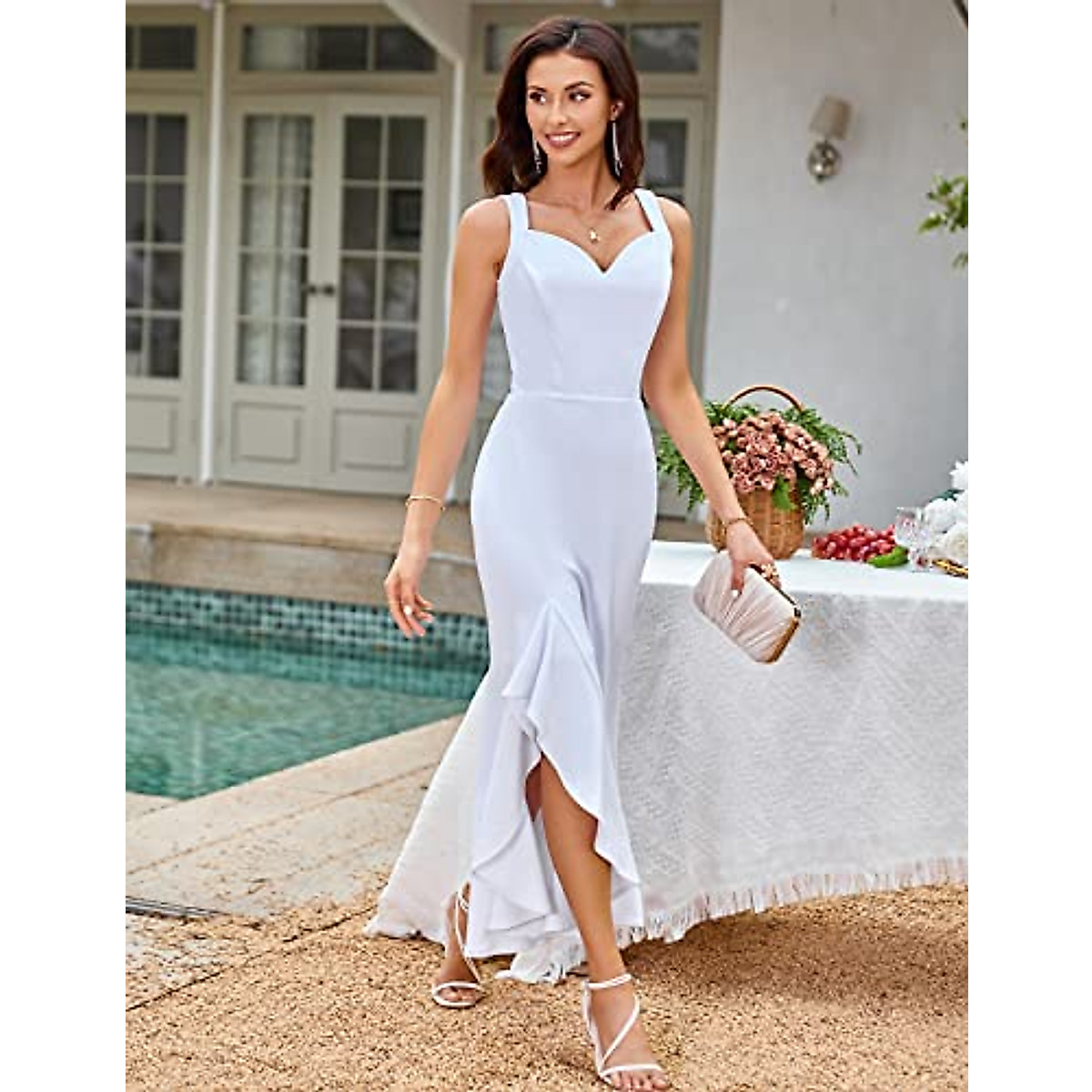 GRACE KARIN Women's Formal Dress Sweetheart Neck Split Bodycon Mermaid Evening Cocktail Long Dresses White 2XL