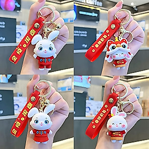 SPEEDYUNI Cute Bunny Keychain, Car Keyring, Key Lanyard, Fortune Charm New Year Decorations, Lucky Bunny (Cheering Rabbit)