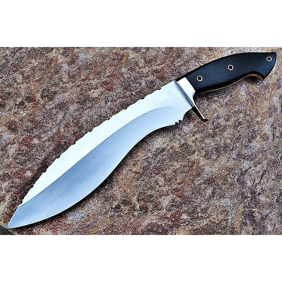 BIGCAT ROAR Handmade D2 Steel Kukri Machete Knife - Bushcraft Fixed Blade Hunting Knife with Sheath and Micarta Handle - 15″ EDC Cutting Knife - Black Horse