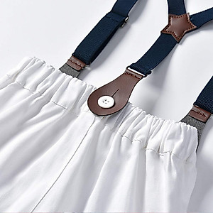 Moyikiss Studio Baby Boys Gentleman Outfit Suits, Infant Boys Short Pants Set, Short Sleeve Shirt+Suspender Pants+Bow Tie (Pink, 120/5Years)