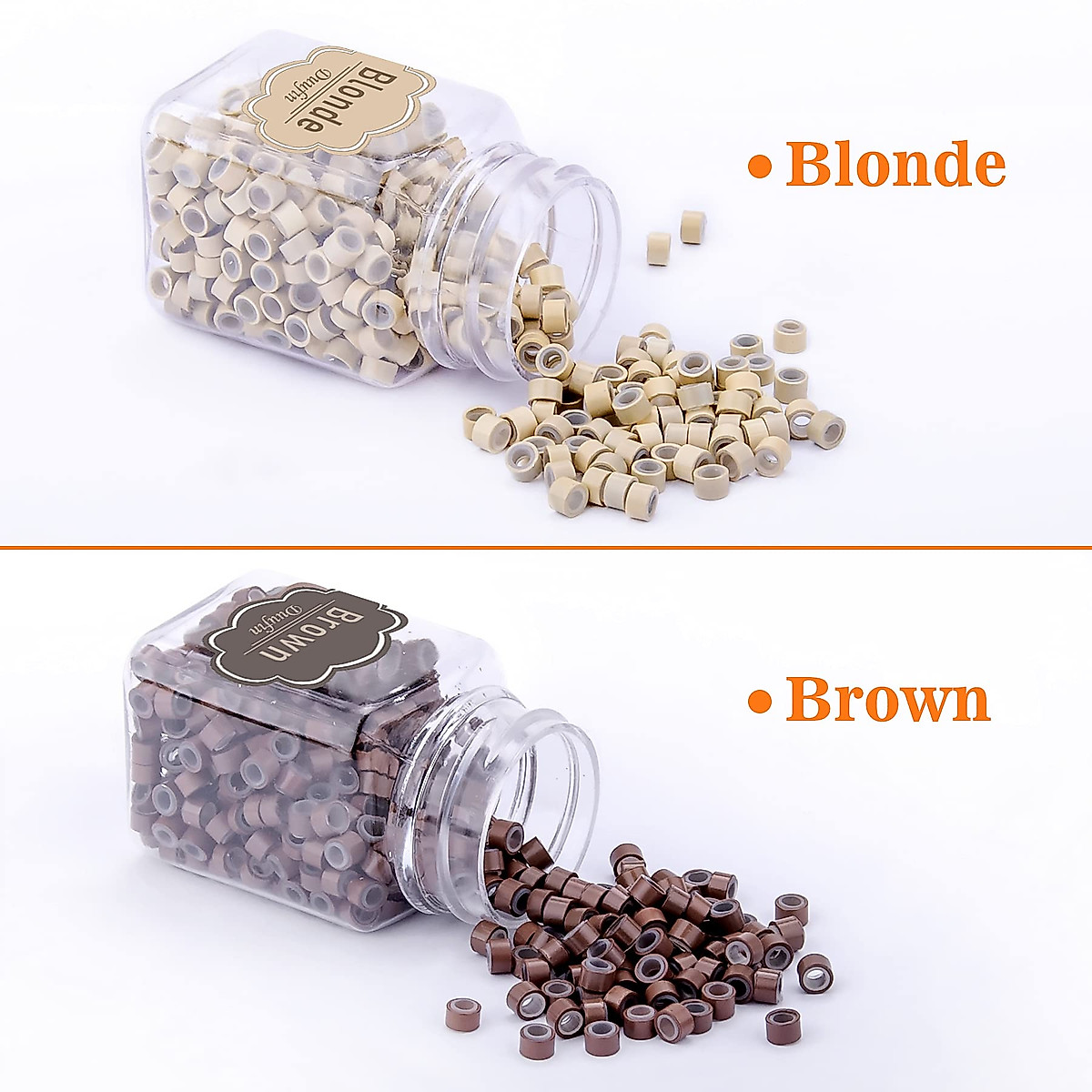 Duufin 2500 Pieces Micro Links Rings Hair Extensions Beads 5.0mm Silicone Lined Beads 5 Colors Micro Links for Women Men Hair Feather Extensions Tool