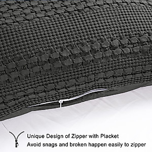 PHF 100% Cotton Waffle Body Pillowcase with Zipper, 1 Pack 20" x 54" Soft Skin-Friendly Pillow Sham, No Filling, Aesthetic Woven and Breathable Waffle Weave Body Pillow Cover for Bed, Black