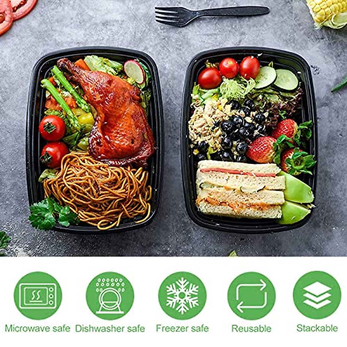 MORDEN MS 50-Pack Meal Prep Containers With Lids Reusable To-Go Food Containers Plastic Bento Boxes Food Storage Lunch Box, Microwave/Freezer/Dishwasher Safe, 1 Compartment, BPA-Free, 750ML/26 OZ