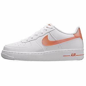 Nike Big Kid's Air Force 1, White/Safety Orange, 5.5 Big Kid