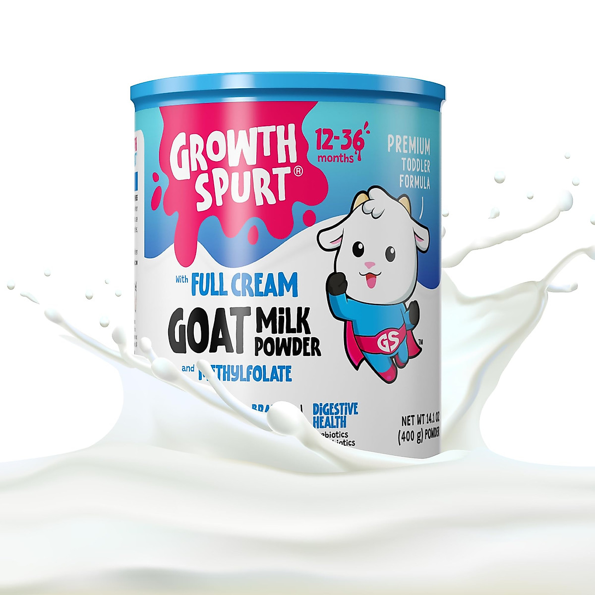 Growth Spurt Goat Milk Toddler Formula – Powdered Goat's Milk Toddler Formula – Lactoferrin, 2'-FL HMO, Prebiotics, Probiotics, Iron, DHA & ARA, Immune Support, Non GMO Infant Baby (12 Pack)