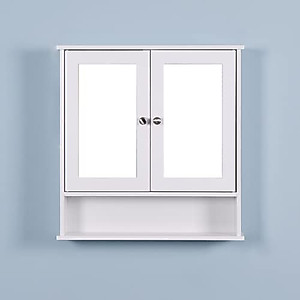 TANOOS Bathroom Cabinet, Wall Mounted Bathroom Cabinet with 2 Mirror Doors and Adjustable Shelf, Medicine Cabinets for Bathroom Laundry Room Kitchen, White