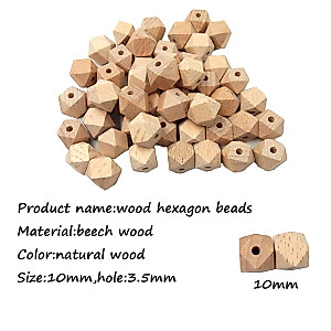Natural Wood Geometric Hexagon Beads 10mm Polygon Ball Wooden Loose Spacer Beads for Crafts DIY Jewelry Making (10mm-100pcs)