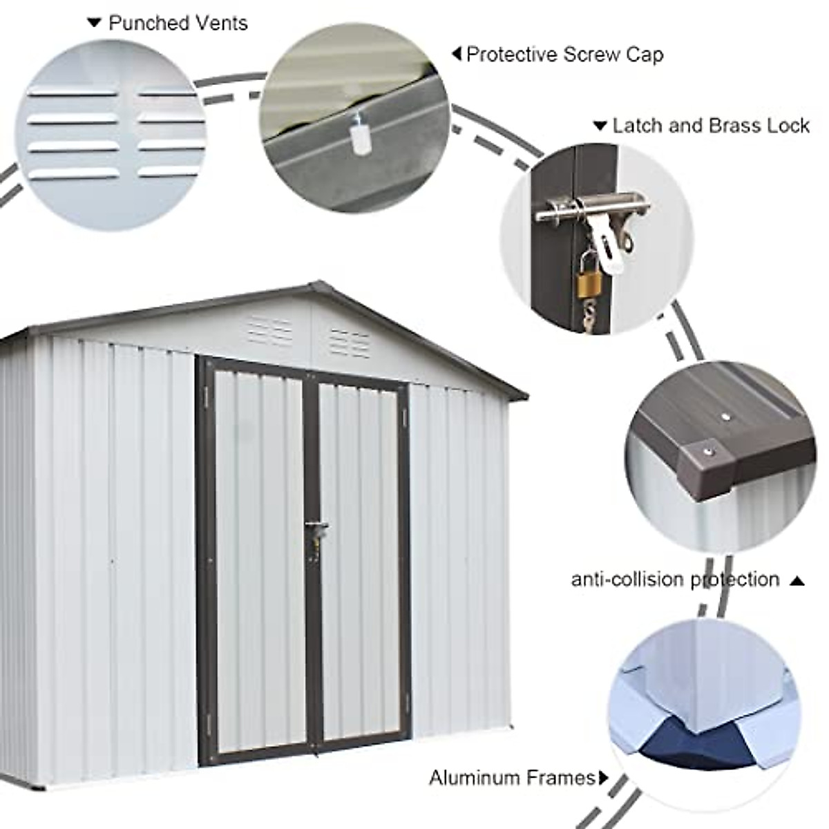 8' x 6' Outdoor Storage Shed,Garden Tool Shed with Floor Frame Kit,Hooks and Lockable Doors,Metal Shed Outside Storage Sheds for Backyard,Patio to Store Tools Bikes Lawn Mower(No Floor)