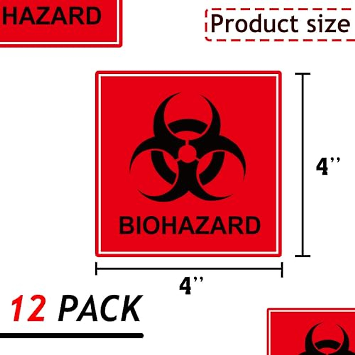 12 Pack Biohazard Stickers Sign Biohazard Warning Labels 4Inch Universal Biohazard Symbol Vinyl Waterproof Hazardous Materials Warning Stickers for Labs, Hospitals and Industrial Use