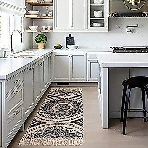 Ailsan Boho Runner Rug 2.3' x 5.3', Mandala Hallway Runner Rug, Woven Cotton Washable Tufted Indoor Outdoor Rug Runner for Entryway Kitchen Laundry Room Doorway Bedroom