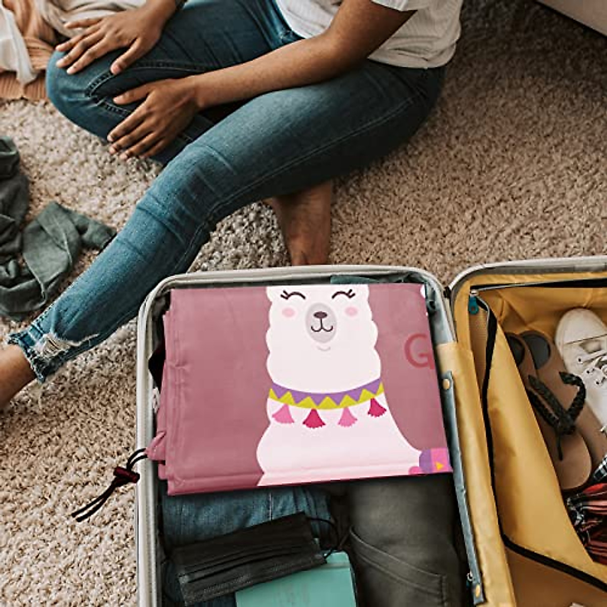 Laundry Bag with Cute Alpaca Pattern, Canvas Laundry Bag with Strap, Laundry Bags Extra Large Heavy Duty, Dirty Laundry Travel Bag, Dirty Clothes Bag For Traveling, Fit Laundry Hamper or Basket, Llama Gifts for Girls