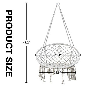 YRYM HT Macrame Swing Hammock Chair - Macrame Hanging Chair with Durable Hanging Hardware Kit, Indoor & Outdoor Macrame Swing Chairs for Bedrooms, Patio, Porch, Deck, Yard, Garden