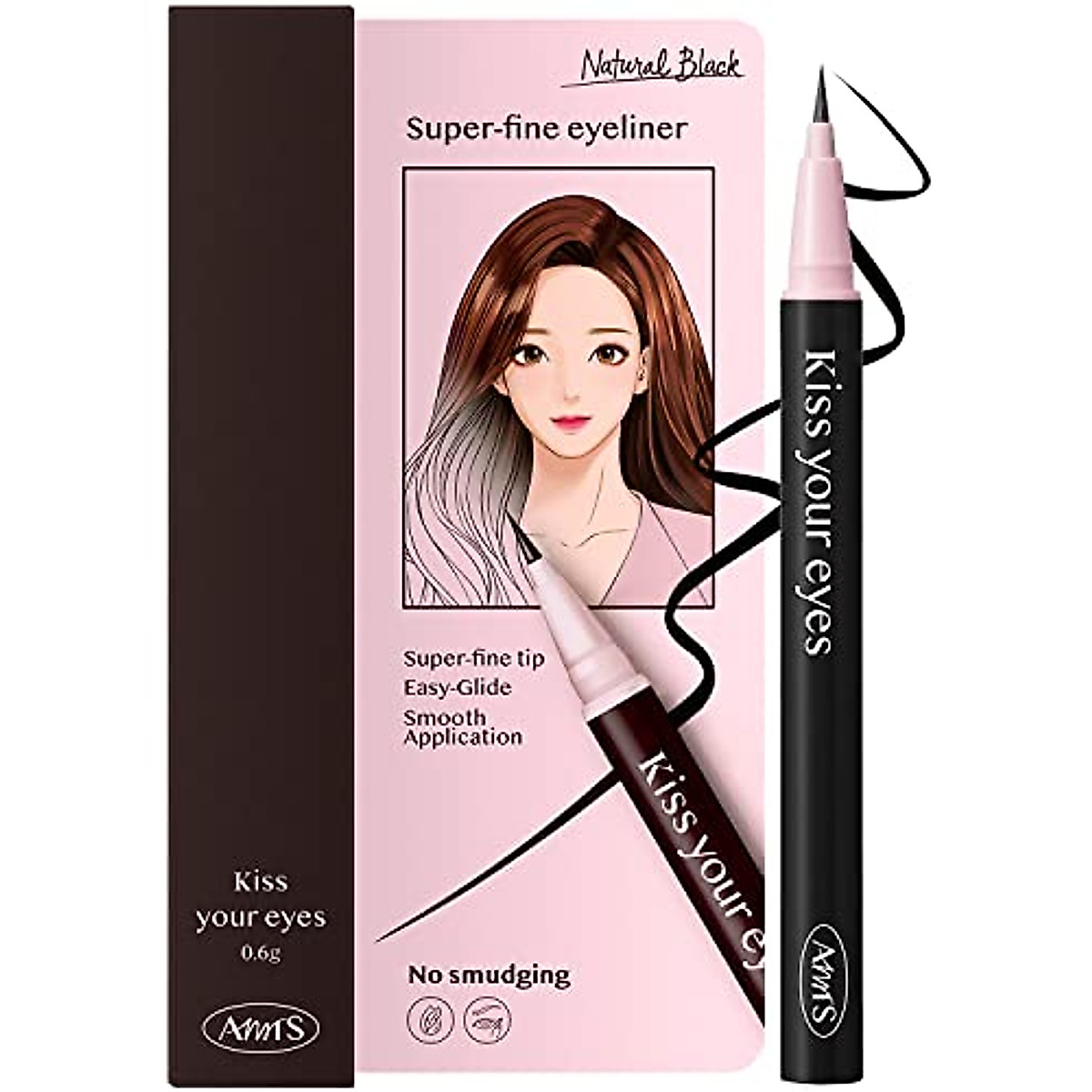 AMTS x True Beauty Edition Waterproof Liquid Natural Black Eyeliner | Kiss Your Eyes K-Beauty | Micro Thin Tip, All-Day Wear, Sweat-proof, Easy Glide, Fast Drying, Long Lasting