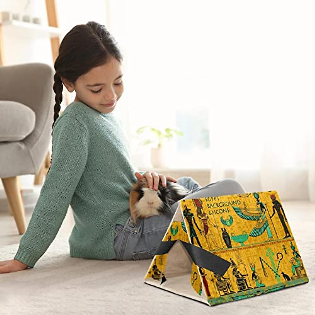 RATGDN Small Pet Hideout Ancient Egyptian Deities Hamster House Guinea Pig Playhouse for Dwarf Rabbits Hedgehogs Chinchillas