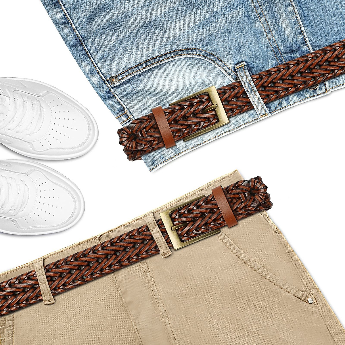 Lavemi Mens Belt, Leather Woven Braided Belts for Men Casual Jeans Dress Golf,Gift Boxed (35-2828-2 Brown 115)